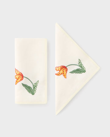 Loretta Caponi x Cabana Tulips Embroidered Placemat & Napkin Set ...